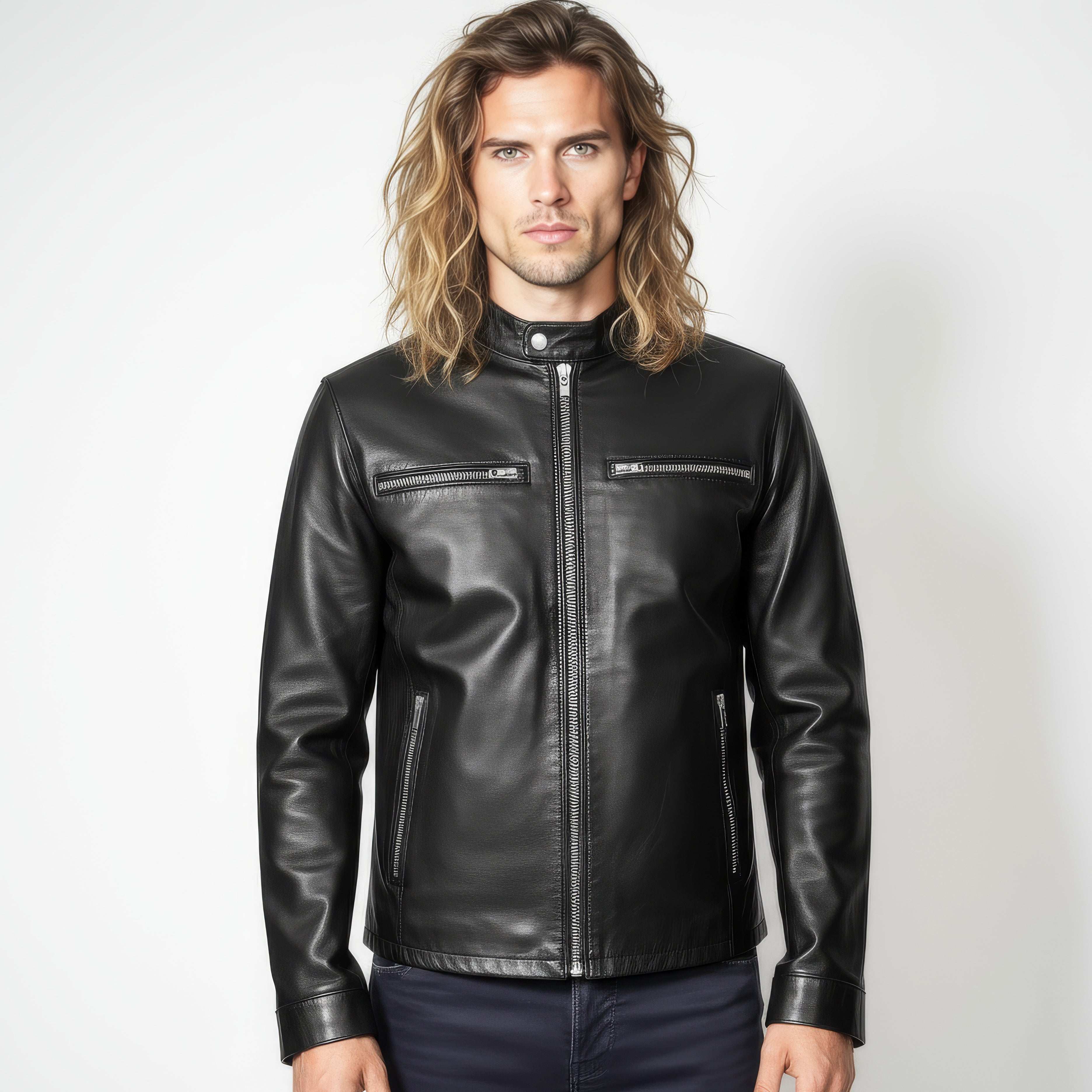 Men's Racer Real Leather Jacket - Aether – SH Leatherwear
